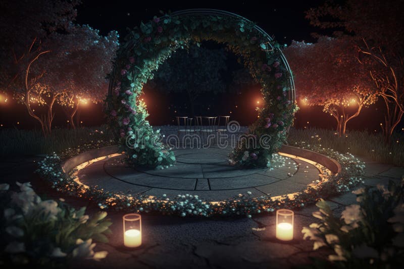 Wedding Arch in the Park at Night. Generative AI Stock Illustration ...