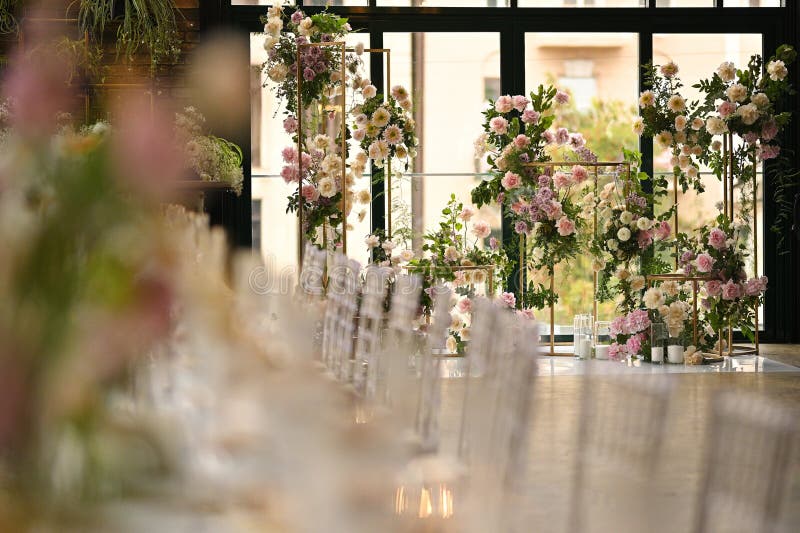 Wedding Arch of Peonies and Roses without People. Stock Image - Image ...