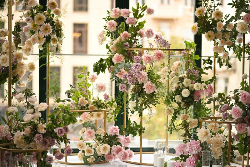 Wedding Arch of Peonies and Roses without People. Stock Photo - Image ...