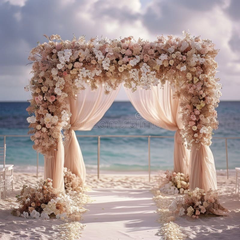 Wedding Arch on a White Sand Beach Stock Image - Image of flower, love ...