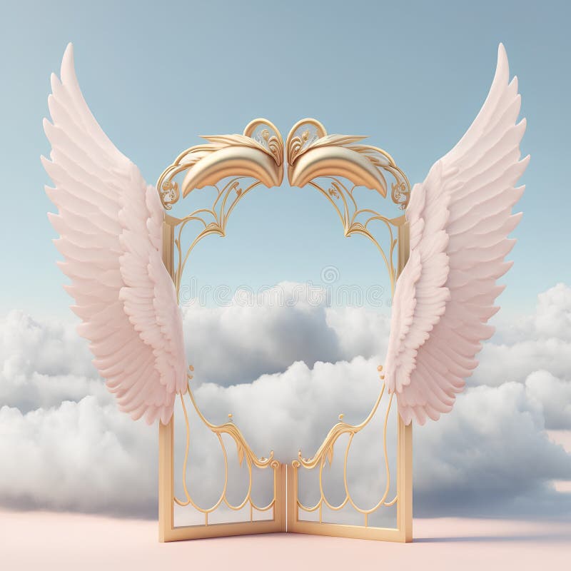 Wedding Arch with Wings and Crown in the Sky. 3D Rendering Stock ...