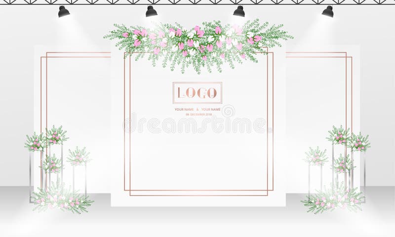 Wedding Backdrop Design Template with White and Rose Gold Color Theme ...