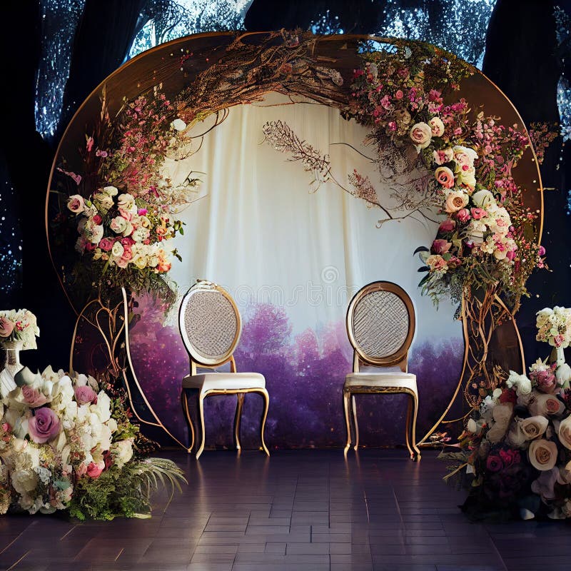 Wedding Backdrop Wallpaper with Flower and Other Ornaments Stock ...