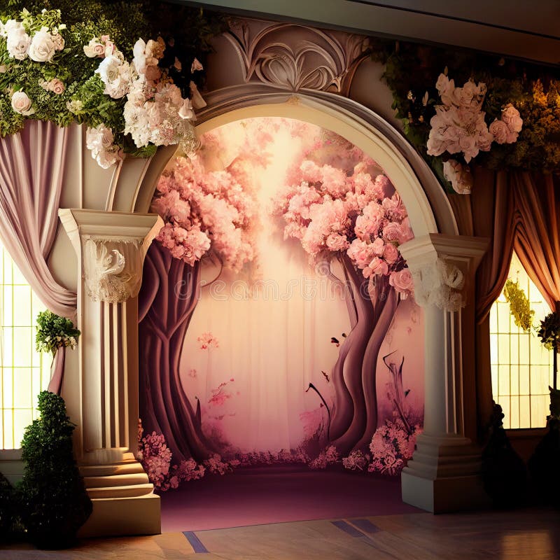 Wedding Backdrop Wallpaper stock illustration. Illustration of blossom ...