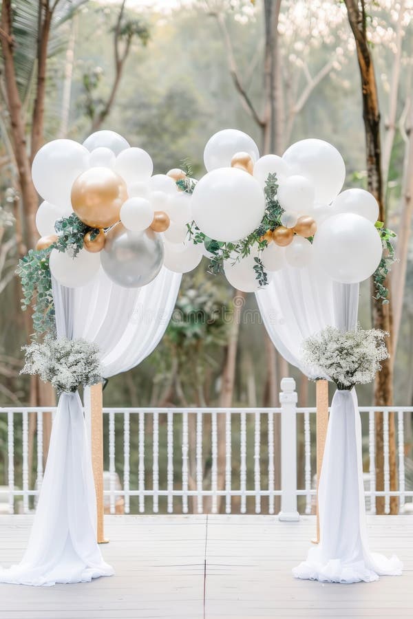 Wedding Balloon Arch, Grand White and Gold Balloon Arch at Outdoor ...