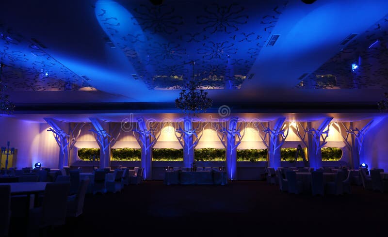 Wedding Ballroom, Blue Color Stock Image - Image of luxurious, flowers ...