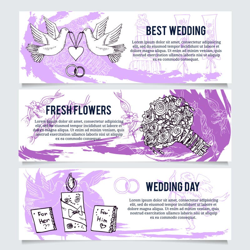 Wedding Banners Header Set. Stock Vector - Illustration of calligraphy ...