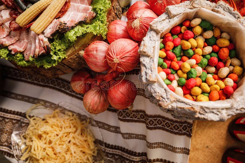 Catering Banquet Table with Different Food Snacks and Appetizers Stock ...