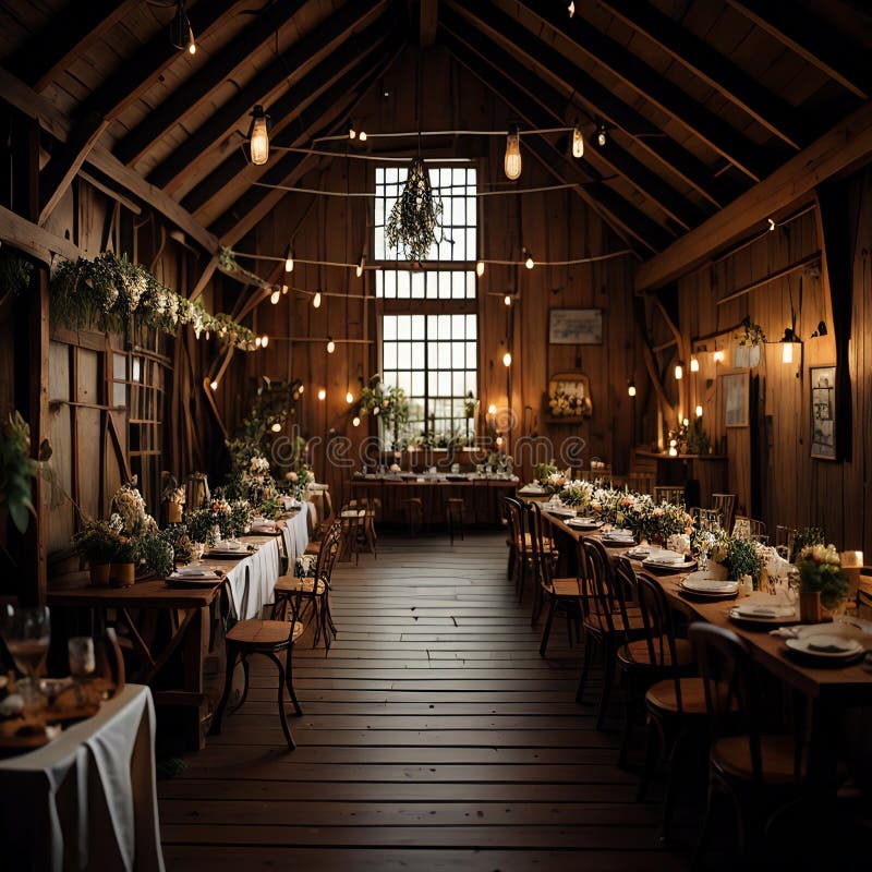 Wedding Banquet Hall with Tables and Chairs for Guests. Generative Ai ...