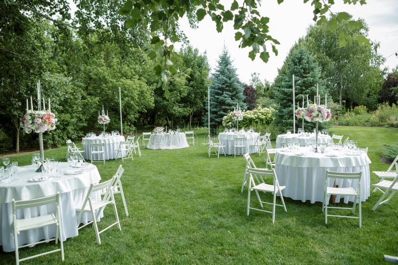 Wedding Banquet in the Open Air, Wedding Decor on the Tables Stock ...