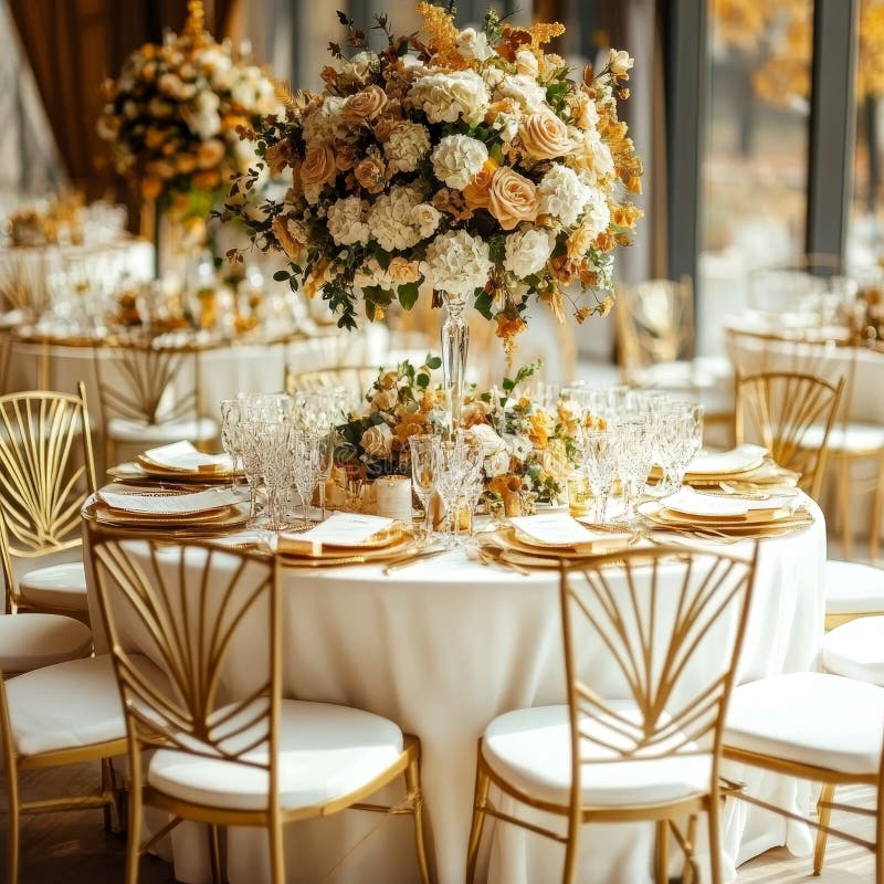 Wedding Banquet Table Decorated with Blue Flowers. Stock Photo - Image ...