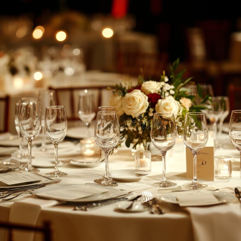 Wedding Banquet Table with Decorations and Glasses Stock Illustration ...
