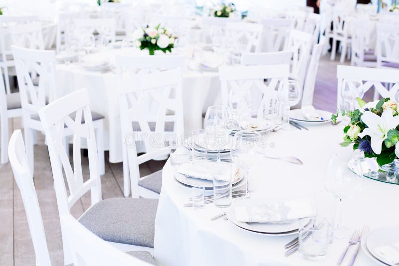 Table Set for Wedding Banquet Stock Photo - Image of food, flower ...