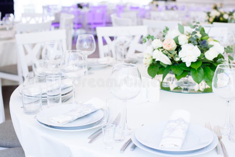 Table Set for Wedding Banquet Stock Photo - Image of chair, bouquet ...