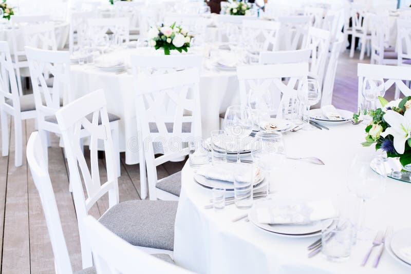 Wedding Banquet. Table Set for Reception or Party Stock Image - Image ...