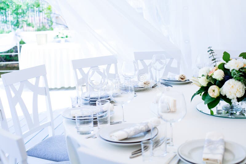 Wedding Banquet. Table Set for Reception or Party Stock Image - Image ...
