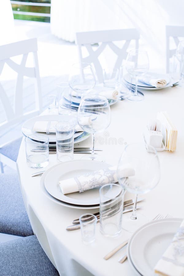 Wedding Banquet. Table Set for Reception or Party Stock Image - Image ...