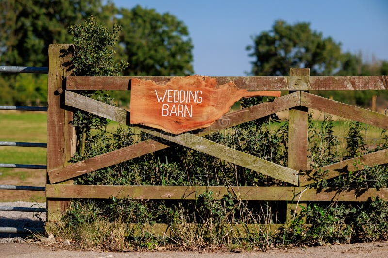 Wedding Barn Sign at a Farm Venue Stock Photo - Image of lettering ...