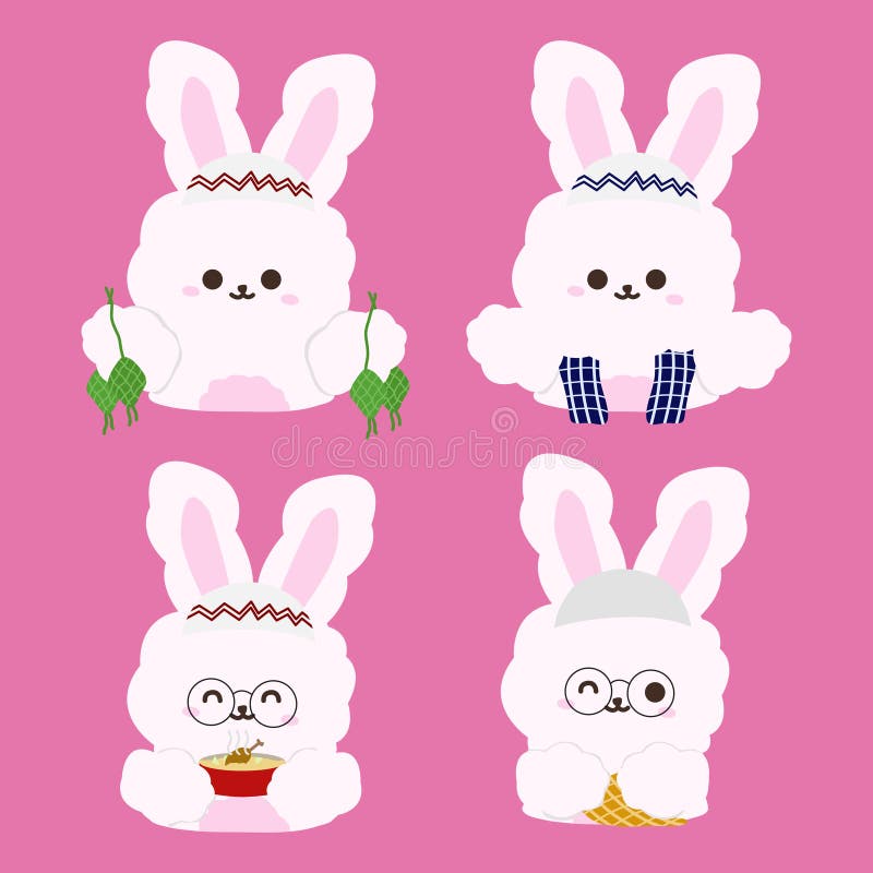 Muslim Cute Bunny Boys Cartoon Illustration Stock Vector - Illustration ...