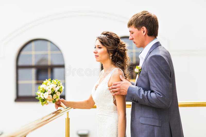 Wedding Beautiful Young Couple Stand on the Stock Photo - Image of ...