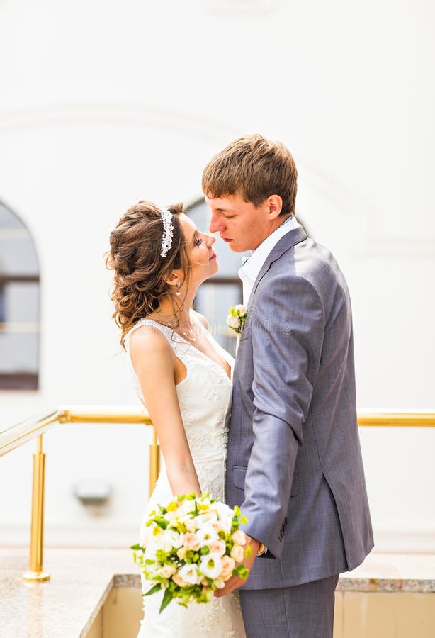 Wedding Beautiful Young Couple Stand on the Stock Photo - Image of ...