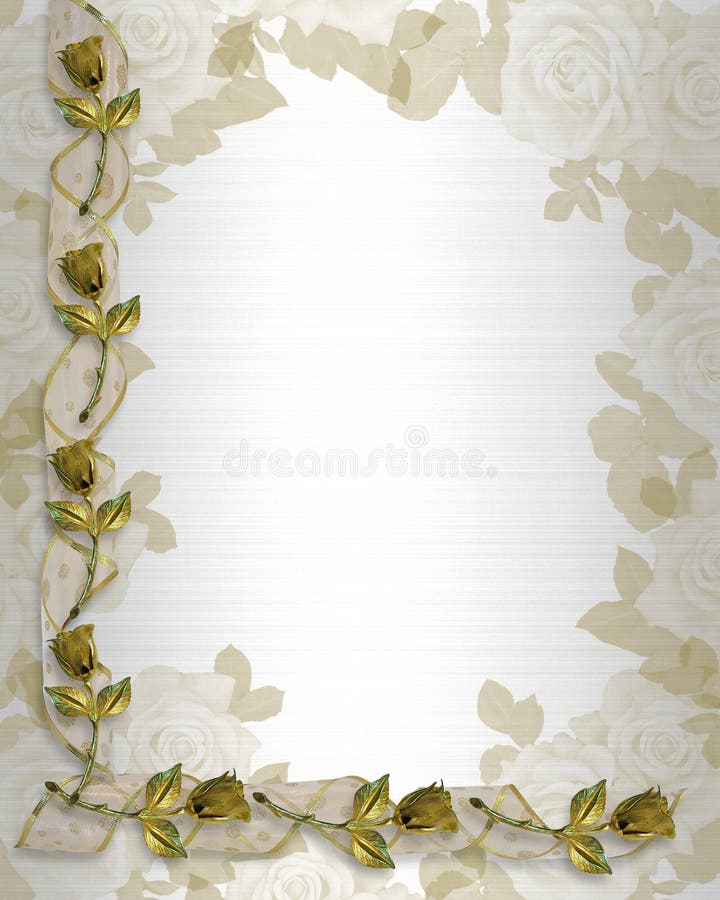 Wedding Border Gold Roses and Ribbons Stock Illustration - Illustration ...