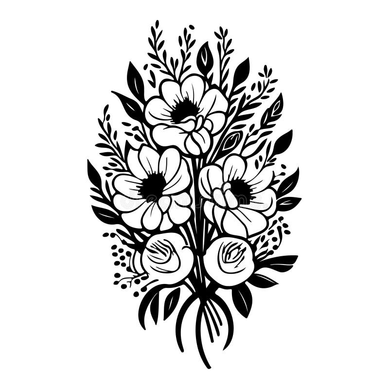 Wedding Bouquet Flowers Illustration Sketch Hand Draw Stock Vector ...