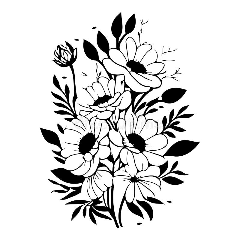 Wedding Bouquet Flowers Illustration Sketch Hand Draw Stock Vector ...
