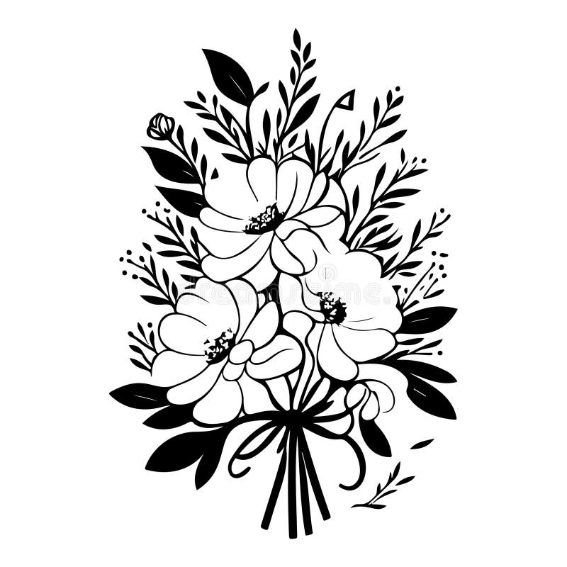 Wedding Bouquet Flowers Illustration Sketch Hand Draw Stock Vector ...