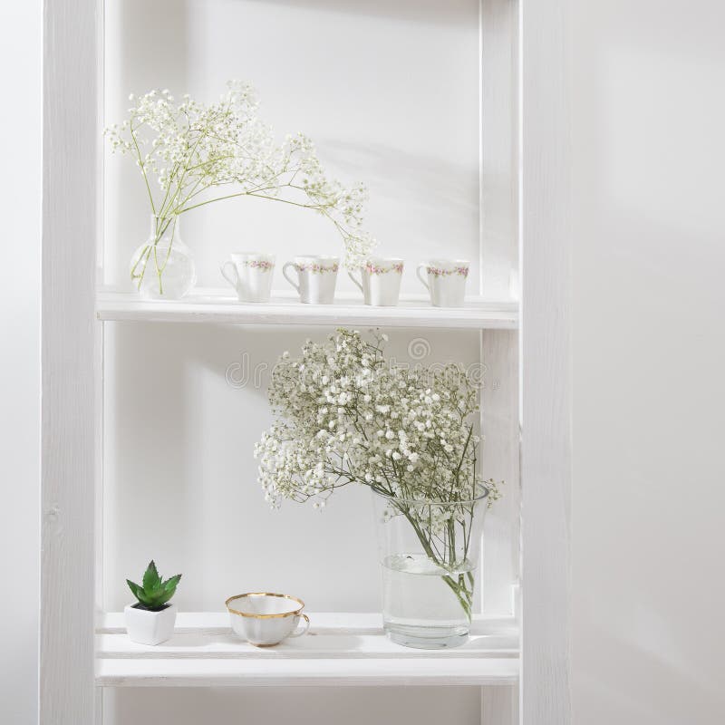 Wedding Bouquet in Glass Vase on a Shelf Stock Photo - Image of color ...