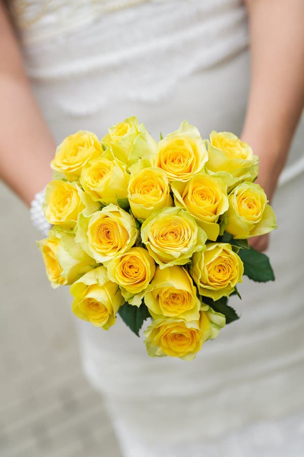 Wedding Bouquet with Many Yellow Roses Stock Image - Image of beautiful ...