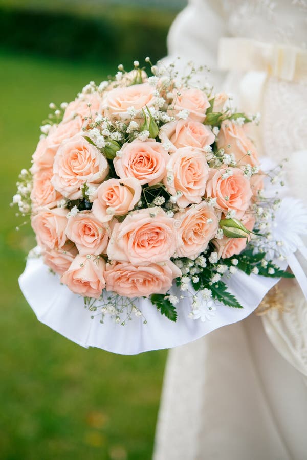 Wedding Bouquet from Peach-colored Roses Stock Photo - Image of floral ...