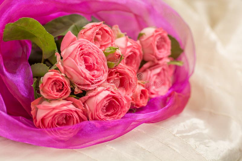 Wedding Bouquet of Pink Roses Stock Photo - Image of bouquet, lilac ...