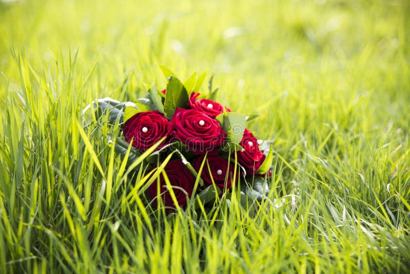 Wedding Bouquet with Red Roses Stock Photo - Image of leaf, bridal ...