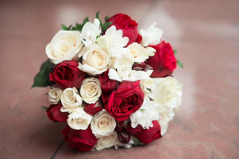 Wedding Bouquet with Red and White Roses Stock Image - Image of indoor ...