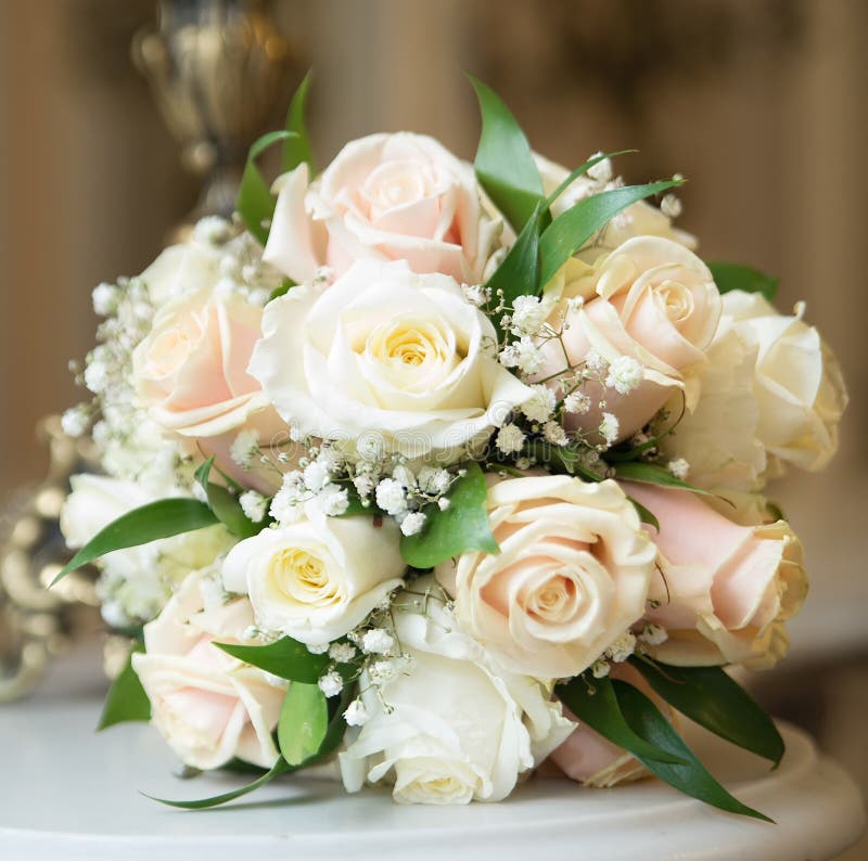 Wedding Bouquet. White and Beige Roses. Bride Stock Photo - Image of ...