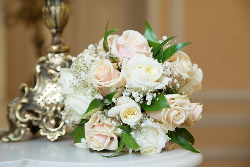 Wedding Bouquet. White and Beige Roses. Bride Stock Image - Image of ...