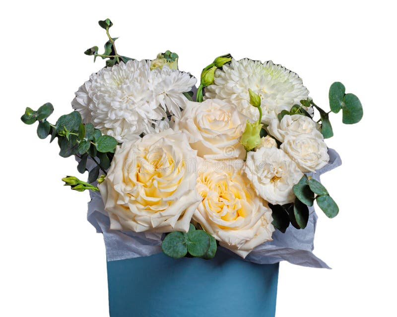 Wedding Bouquet of White Roses and Chrysanthemums with Eucalyptus ...