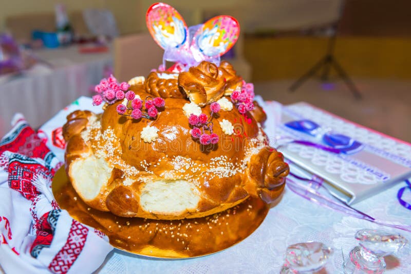 Wedding bread on the table stock photo. Image of couple - 74295244