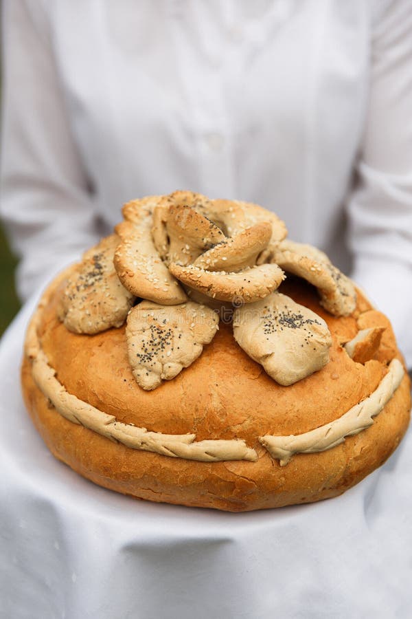 Wedding Bread from Wheat Flour Dough Decorated with Flowers Stock Image ...