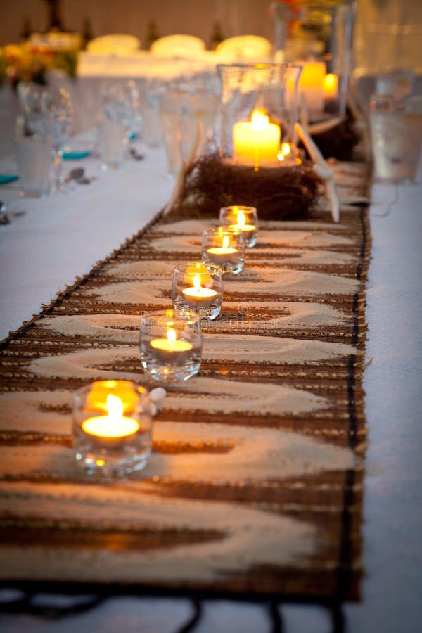 Wedding Bridal Table Beach Theme with Sand and Candes Stock Image ...
