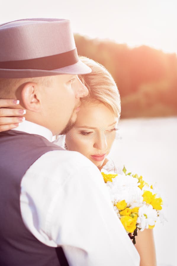 Wedding, the Bride and Groom at Sunset Stock Photo - Image of marriage ...