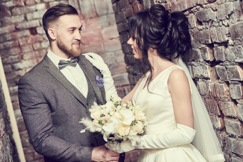 Wedding. Bridegroom Bridegroom and Bride with Flowers Stock Photo ...