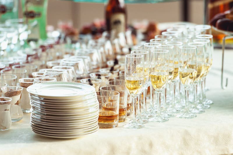 Wedding Buffet Reception Wines Whisky on a White Table Stock Image ...