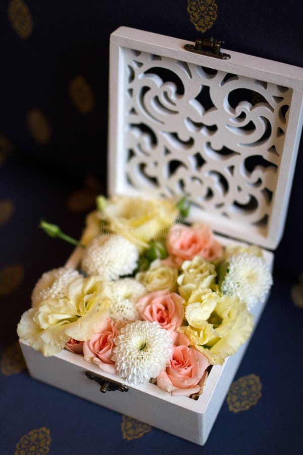 Wedding Bunch of Flowers in a Box Stock Image - Image of rustic, love ...