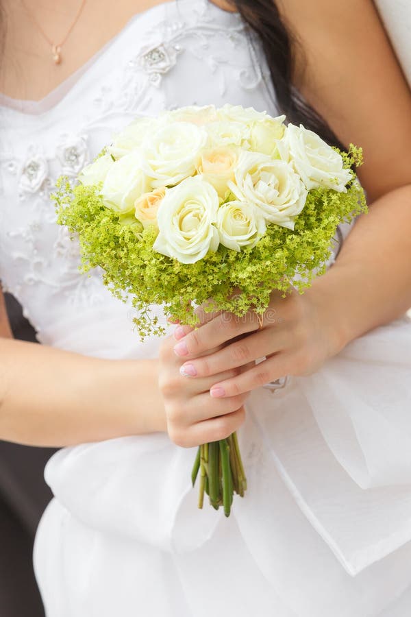 Wedding Bunch of Flowers in Hands the Bride Stock Image - Image of ...