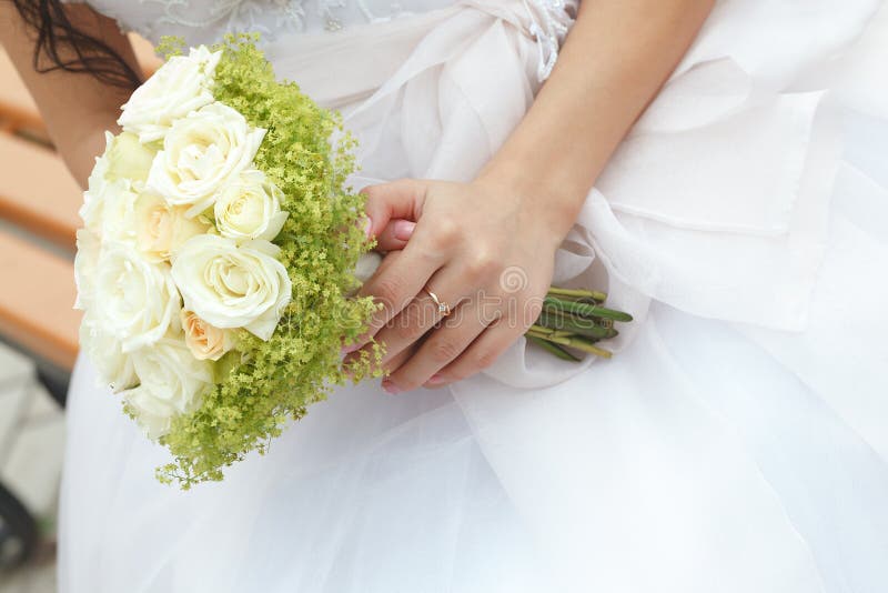 Wedding Bunch of Flowers in Hands the Bride Stock Image - Image of ...