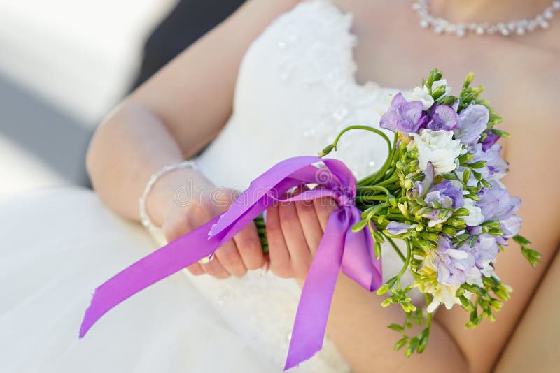 Wedding Bunch of Flowers in Hands of Bride Stock Photo - Image of aroma ...