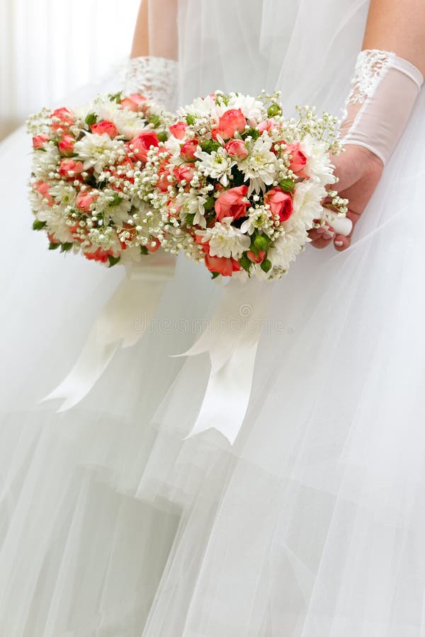 Wedding Bunch of Flowers in Hands of Bride Stock Photo - Image of ...