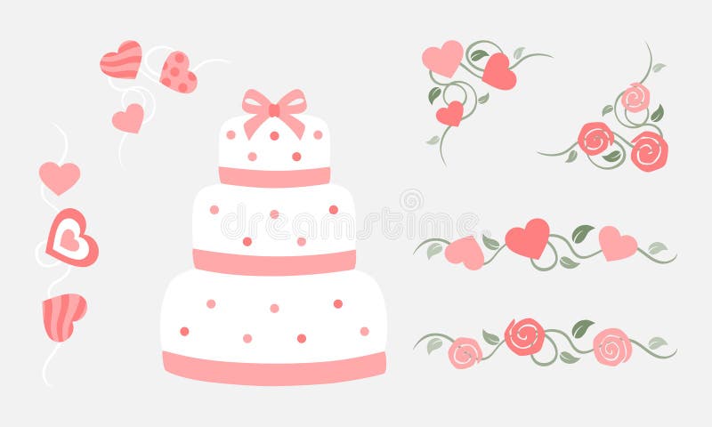 Wedding Cake and Border Decoration Stock Vector - Illustration of ...